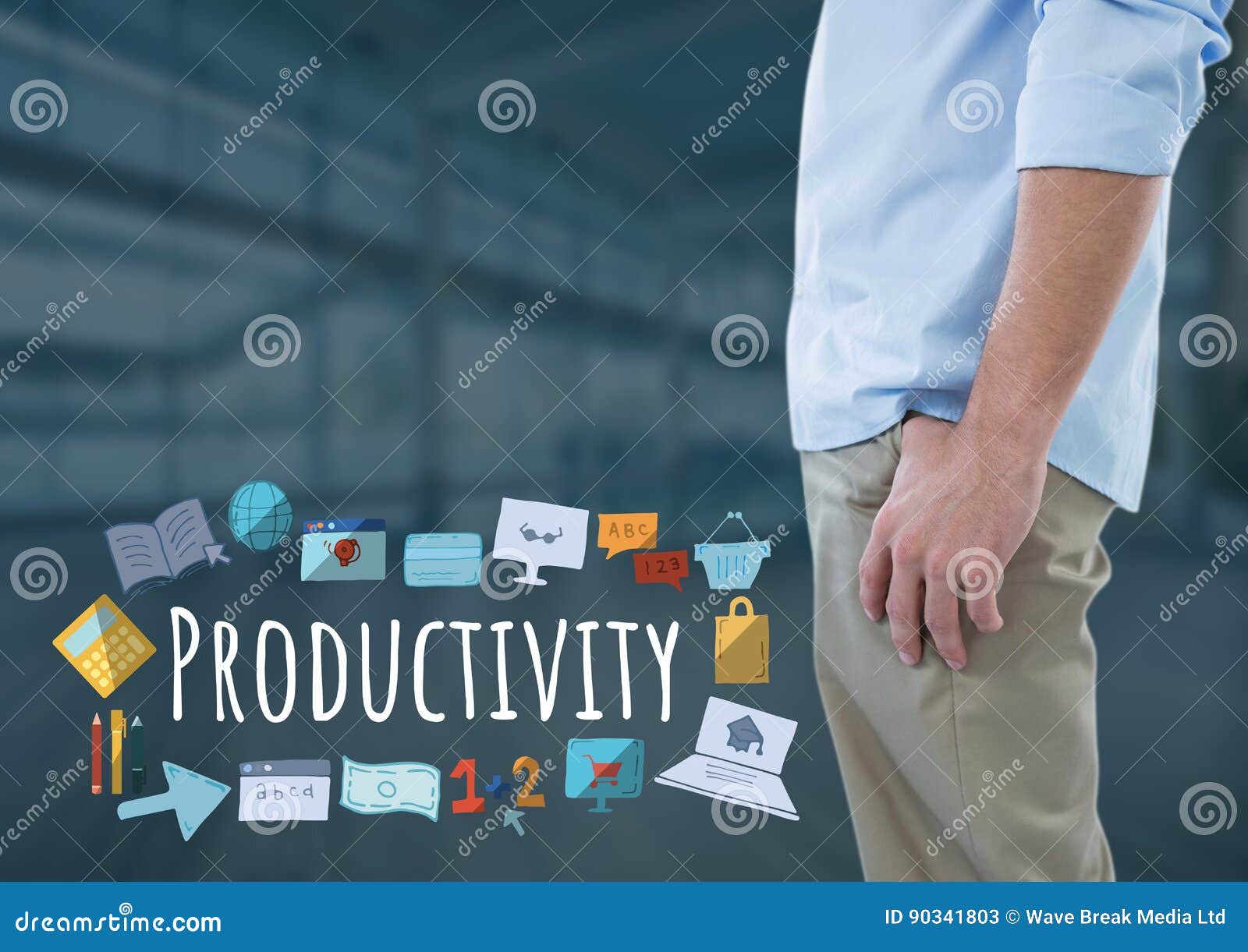 Man Standing with Productivity Text with Drawings Graphics Stock ...