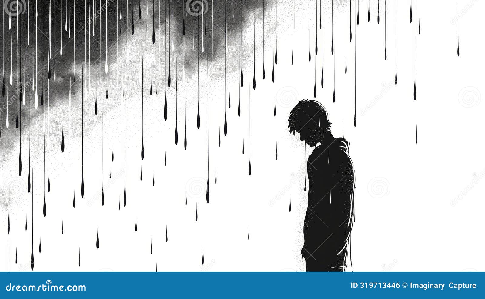 A Man is Standing in the Rain, Looking Up at the Sky Stock Photo ...