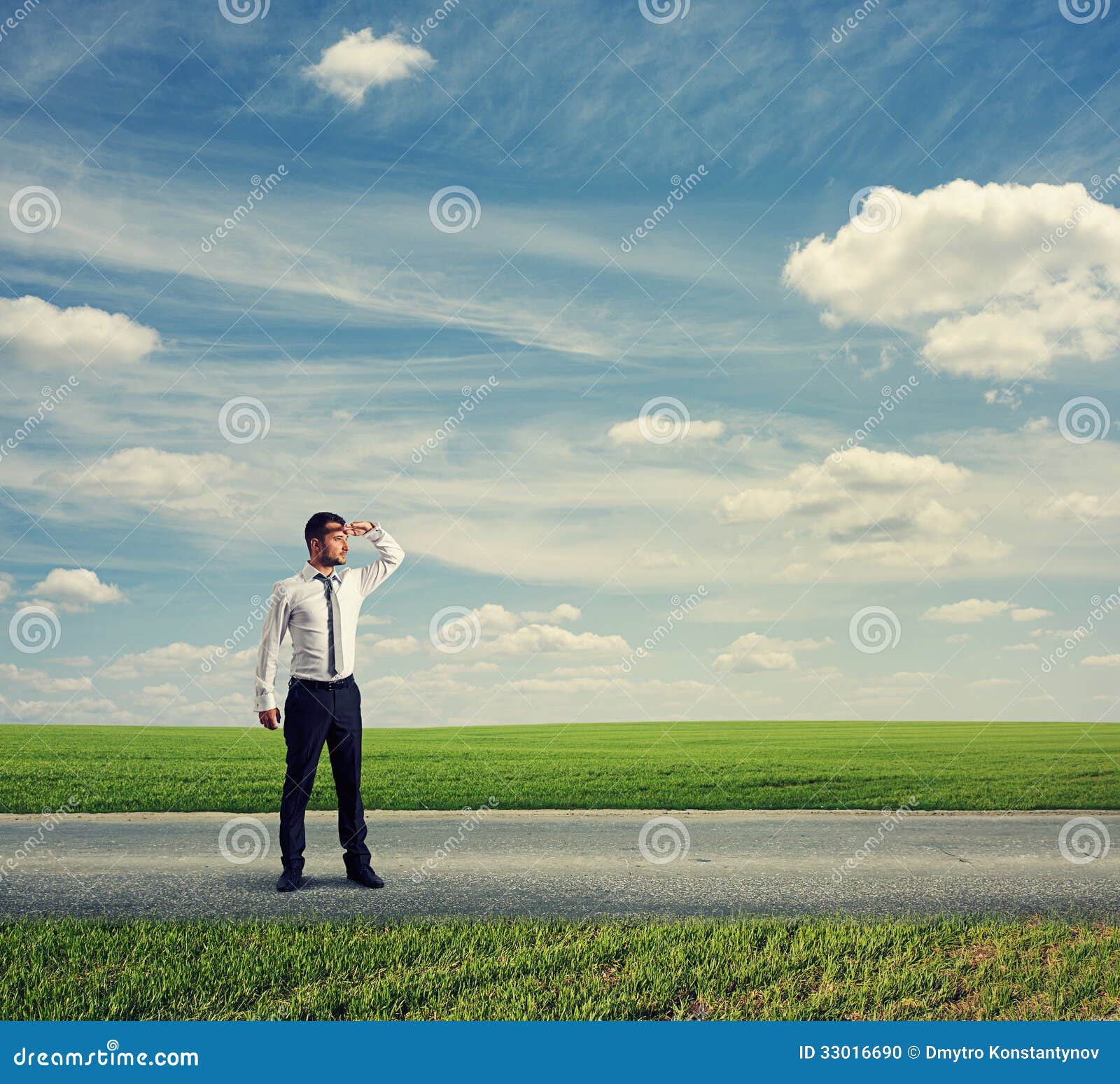 Man Standing on Road and Looking Forward Stock Photo - Image of meadow ...
