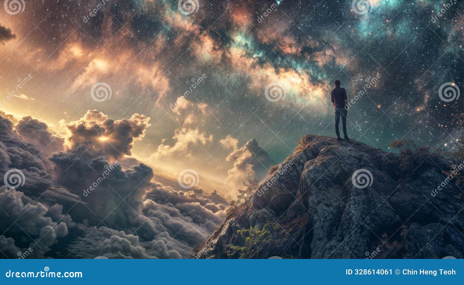 Man Standing on Rock Looking at Stars Stock Image - Image of wonder ...