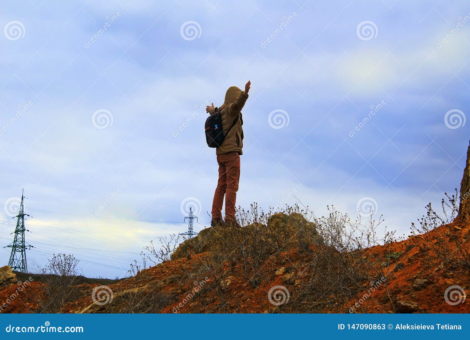 Man Standing On Rock. Tourist Stand Alone On A Rock. Royalty-Free Stock ...