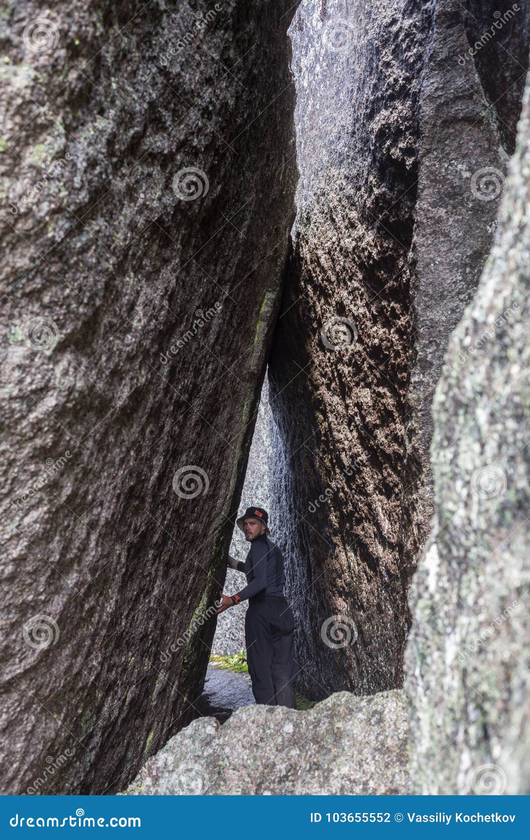 Man Standing between Rock Walls and Looking Forward-visionary Concept ...