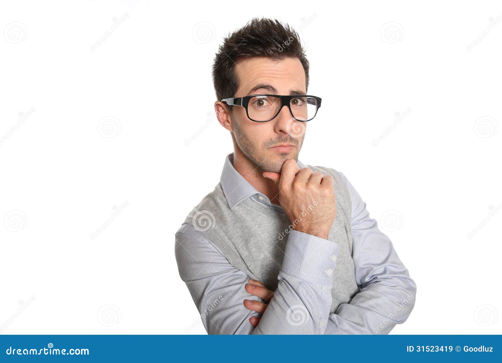 Man Standing with Septical Look Stock Image - Image of goodlooking ...