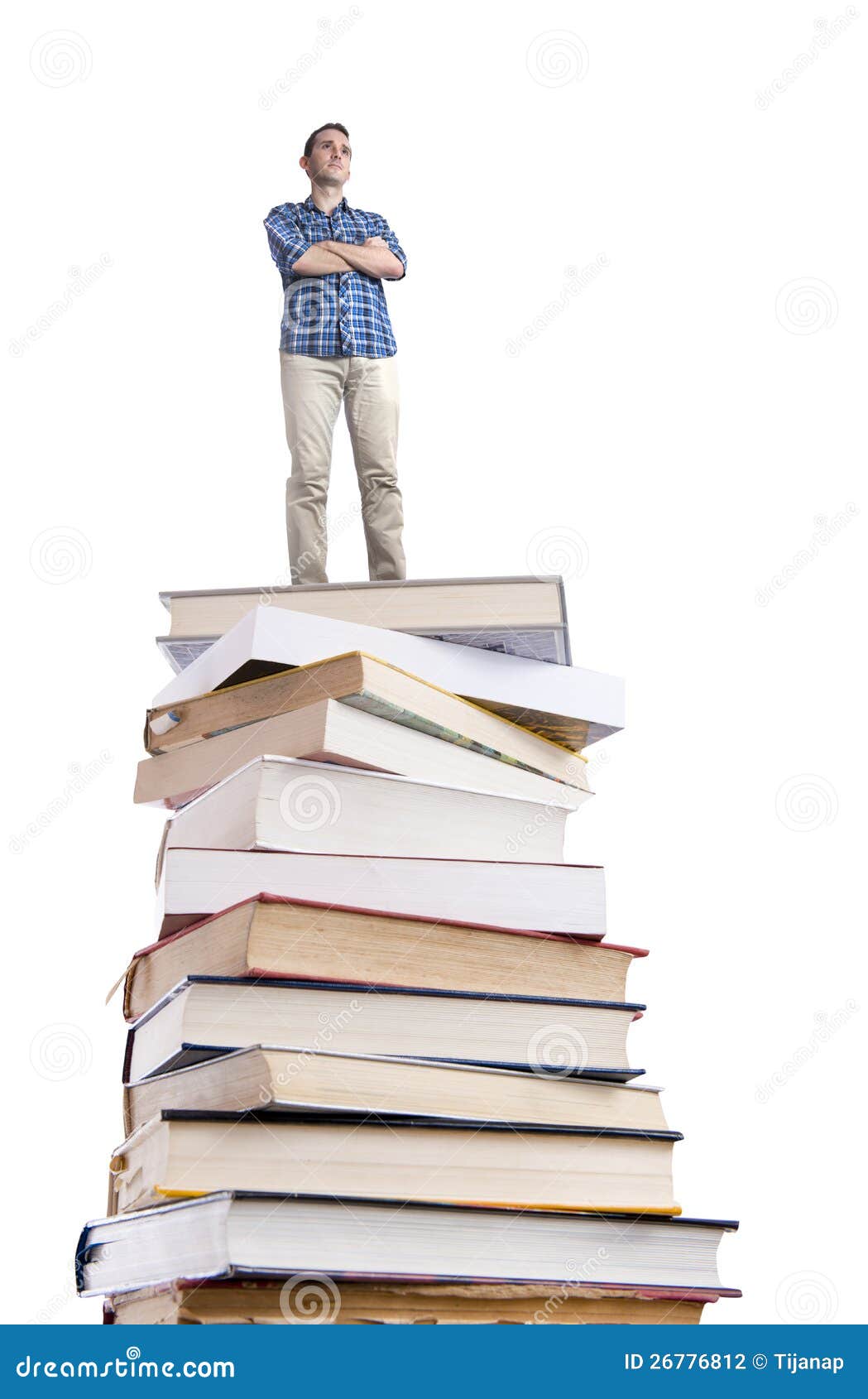 Man Standing on a Stack of Books Stock Photo - Image of stand, research ...