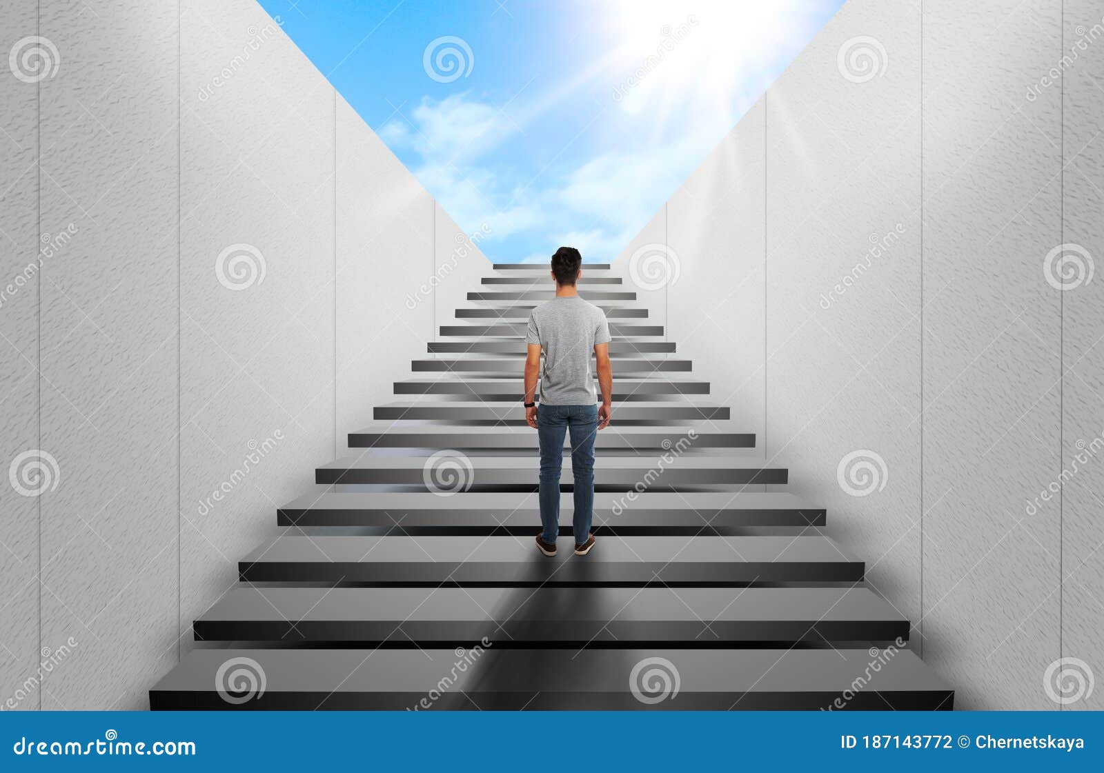 Man Standing on Stairs and Looking Forward. Way To Success Stock Photo ...