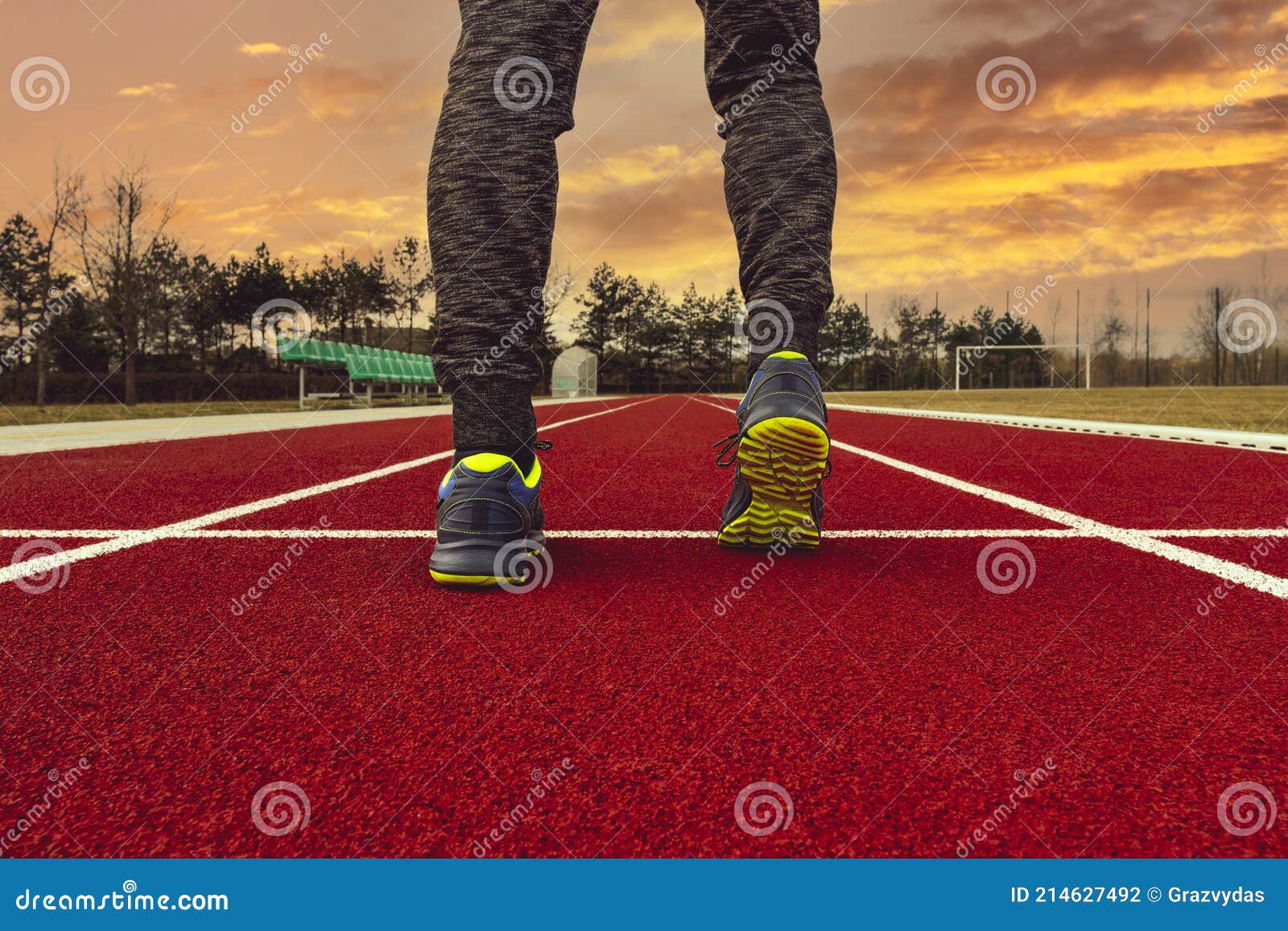 Man Standing on the Start Line in the Sports Ground Stock Photo - Image ...