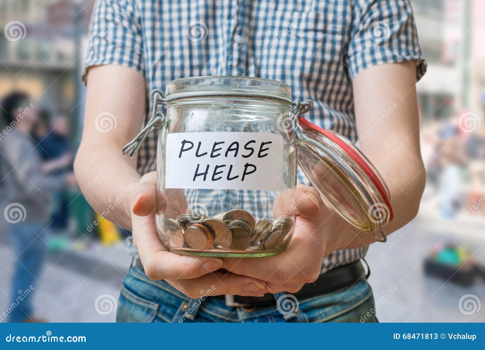 Man Standing on Street is Asking for Help. Man is Begging for Money ...