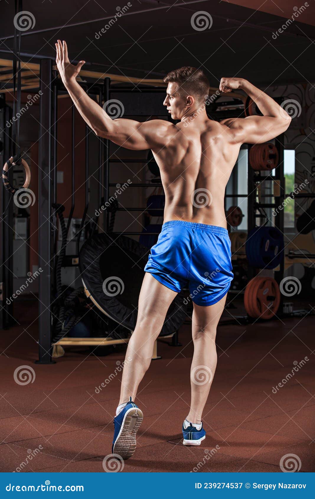 Man Standing Strong in the Gym and Flexing Muscles Stock Image - Image ...