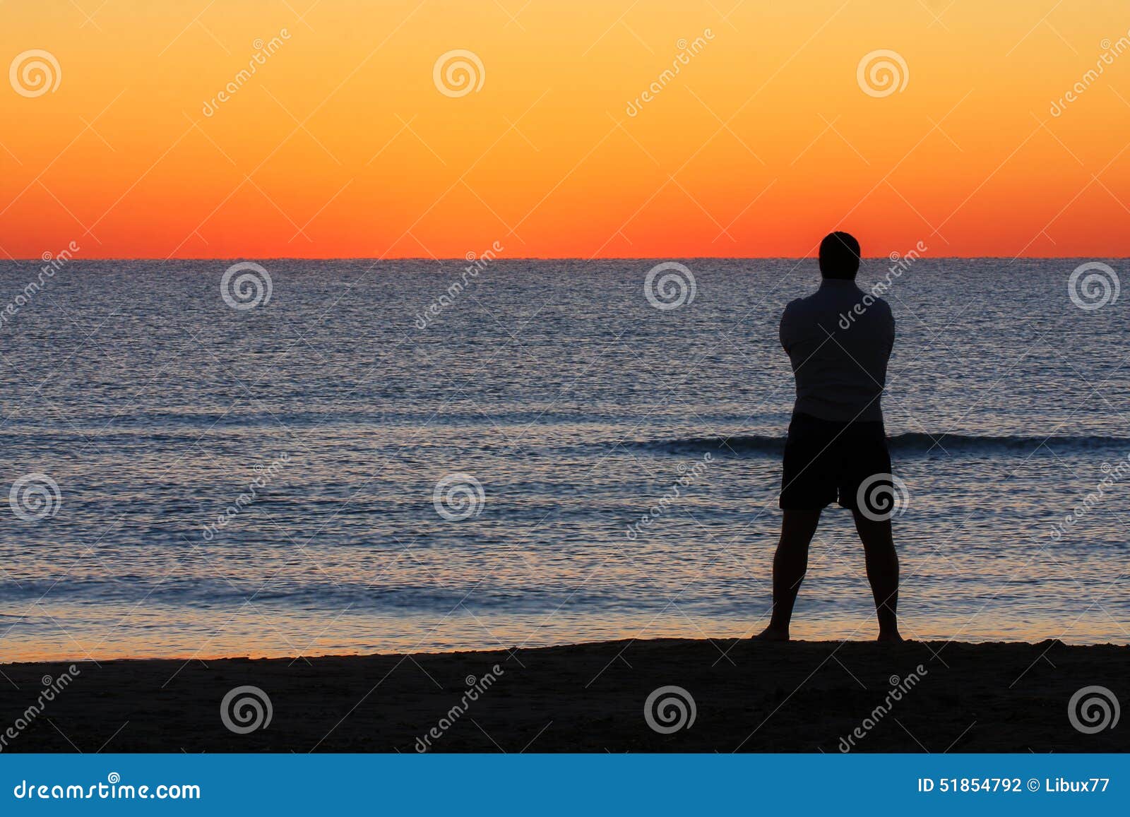Man Standing Sunrise Sunset Beach Contemplation Stock Photo - Image of ...
