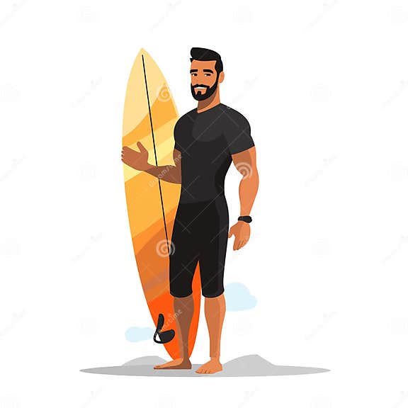 Man Standing With Surfboard Vector Flat Isolated Illustration Stock