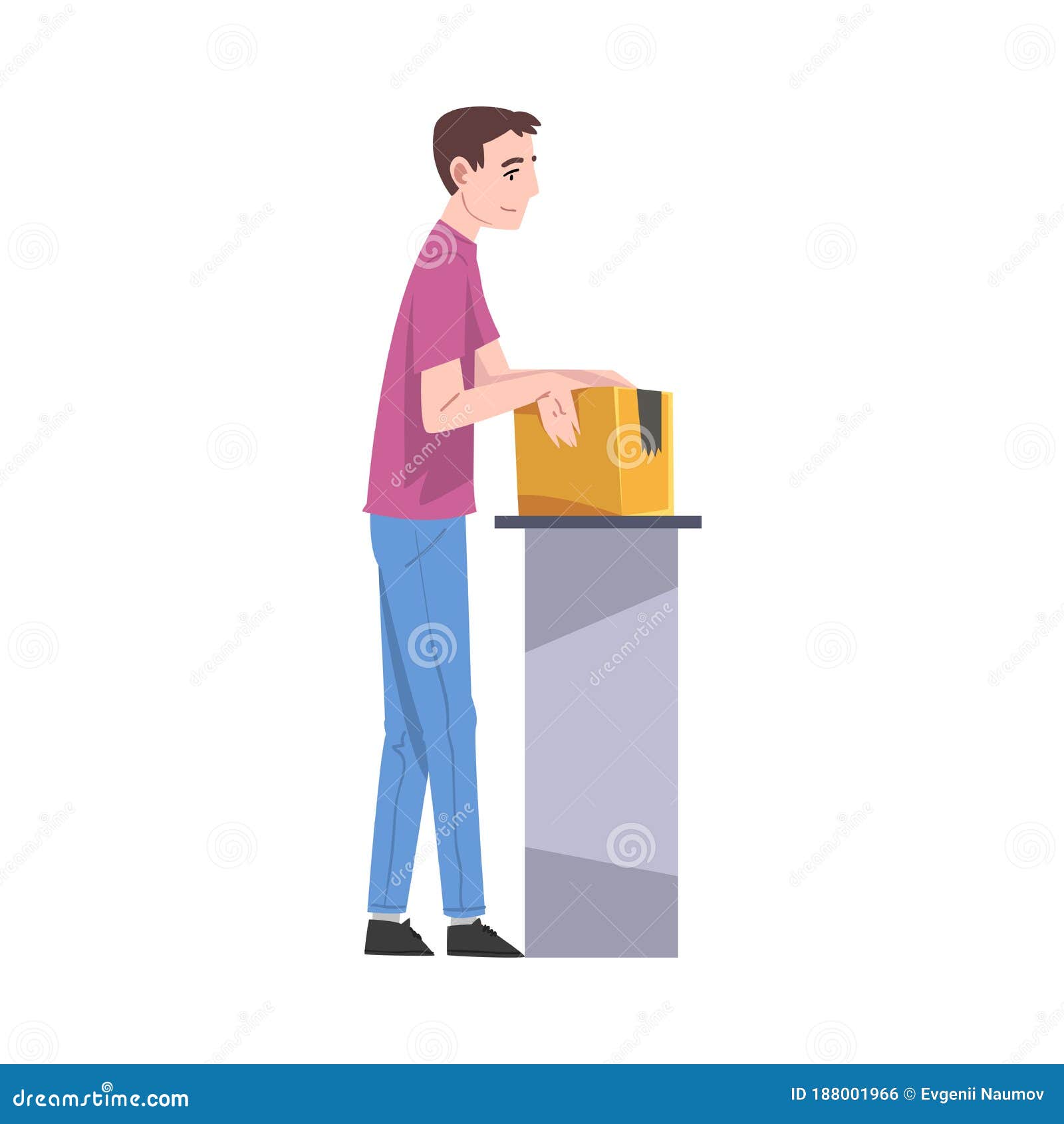 Man Standing at Table Checking Cardboard Box Preparing Goods for ...