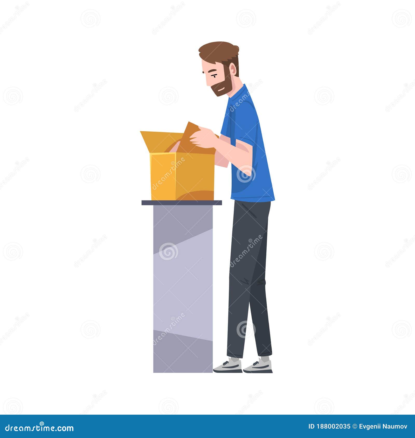 Man Standing at Table Checking Cardboard Box Preparing Goods for ...