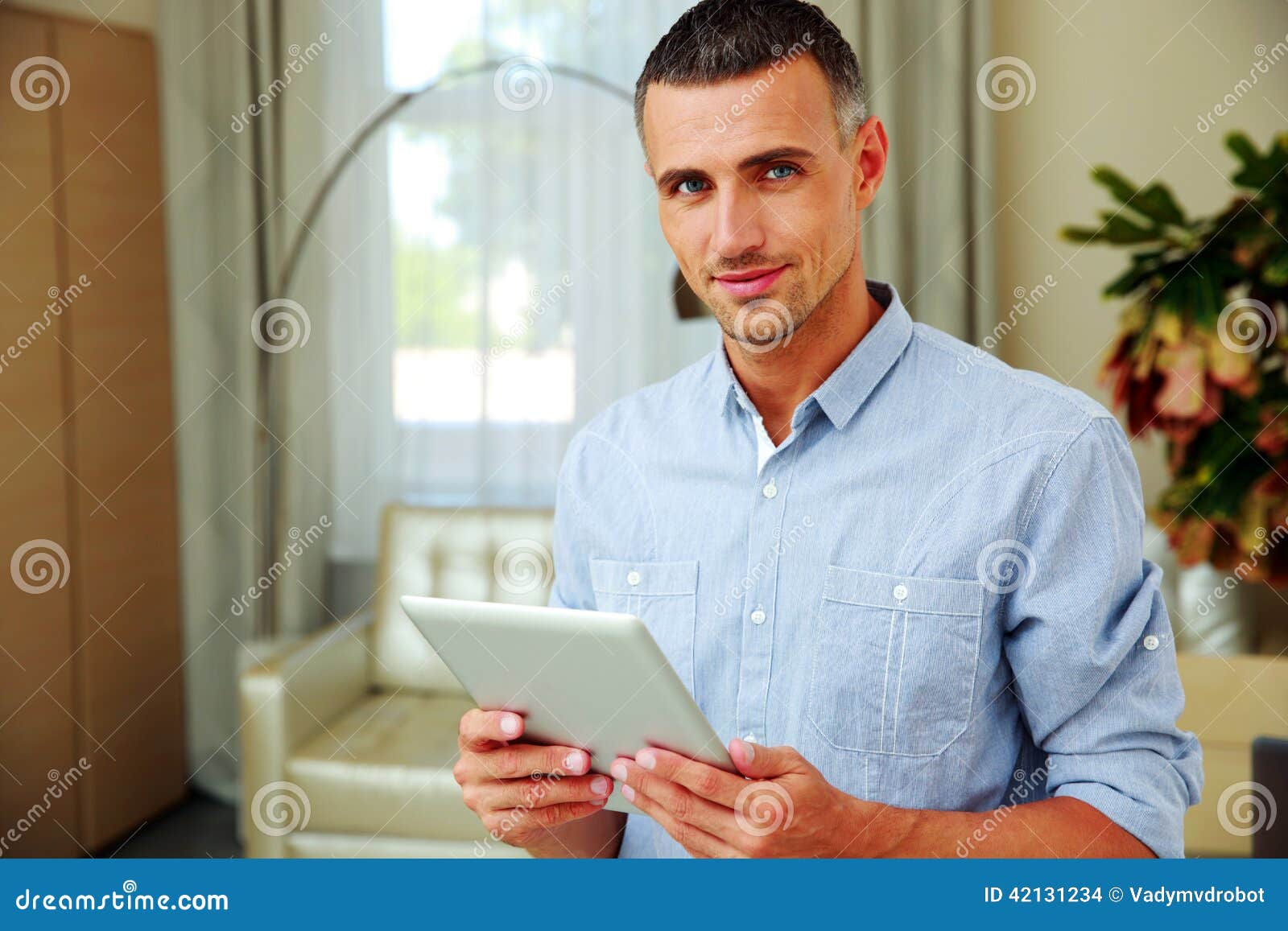Man Standing with Tablet Computer Stock Photo - Image of handsome ...