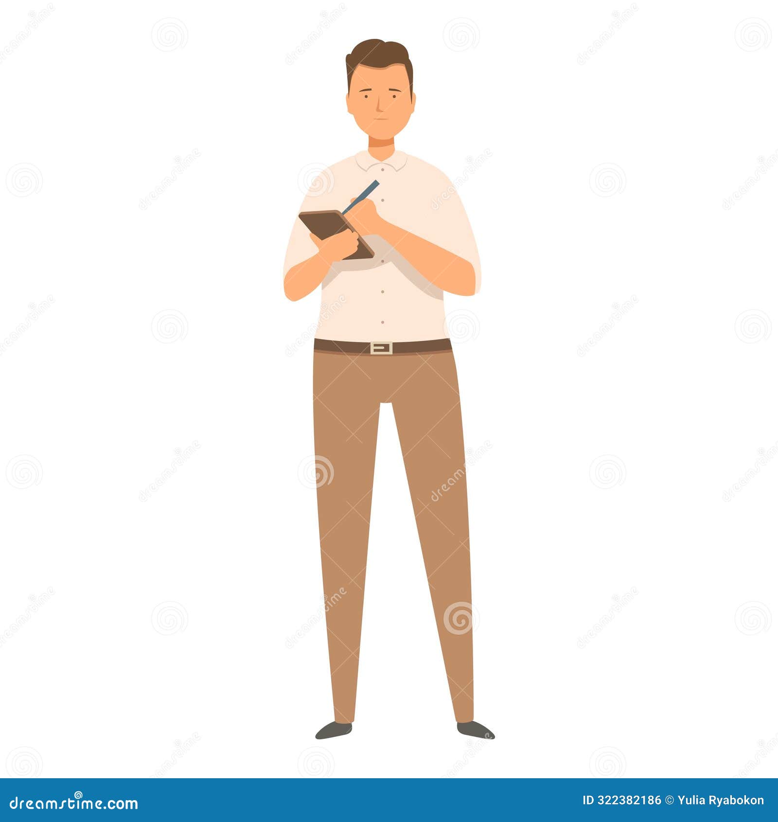 Man Taking Notes Standing Up Wearing Beige Pants Stock Vector ...