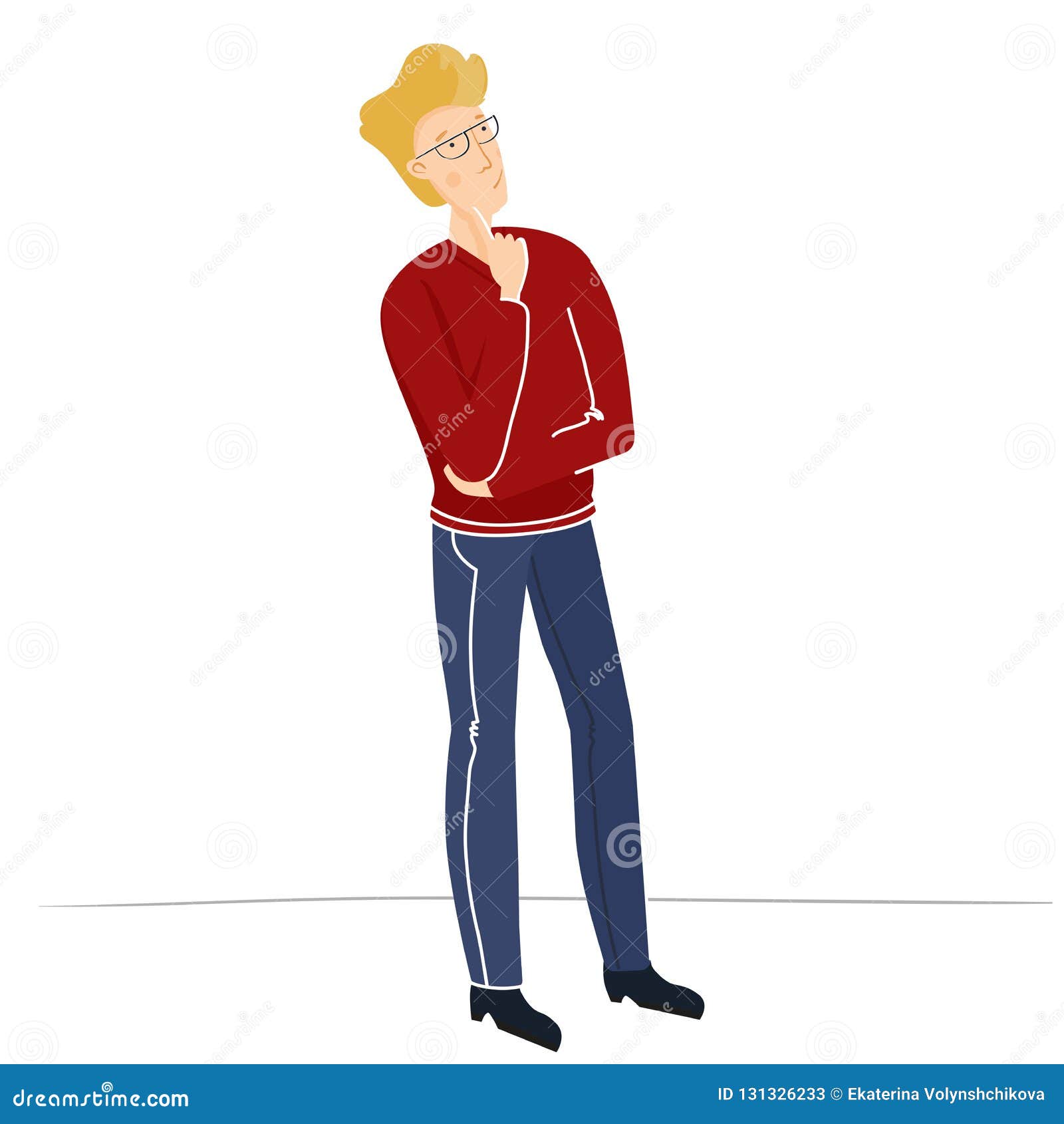Man Standing and Thinking. Vector Illustration in Modern Flat Style ...