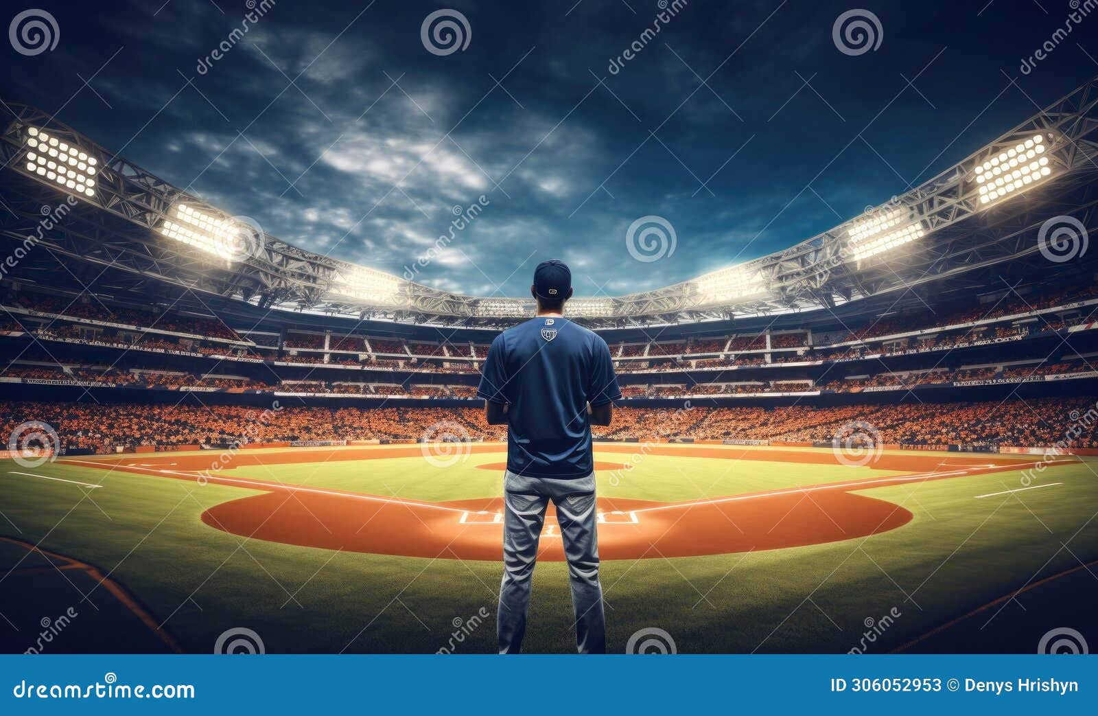 Man Standing On Baseball Field In Stadium Royalty-Free Stock ...