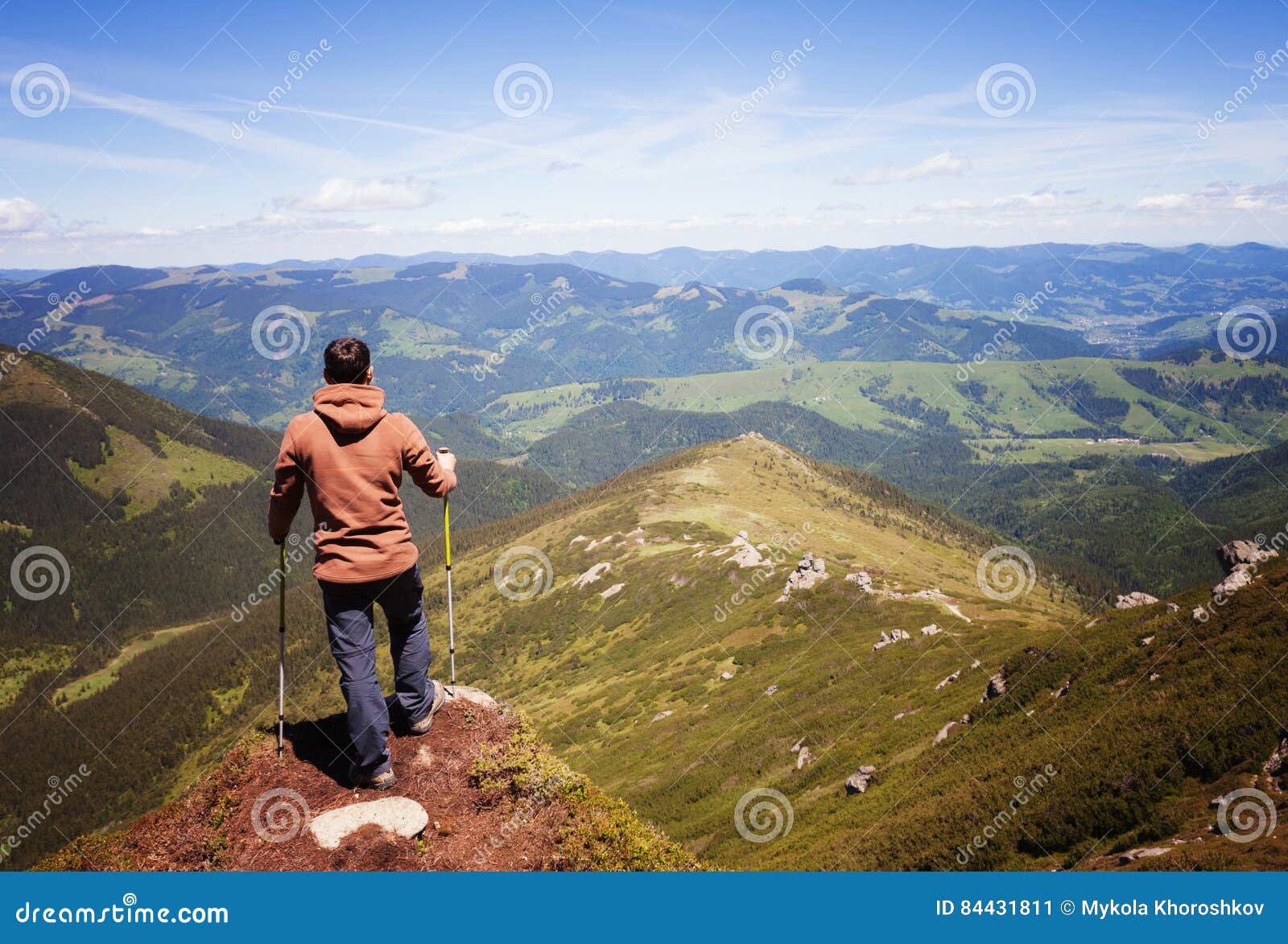 Man Standing on the Top of the Mountain Stock Image - Image of mountain ...