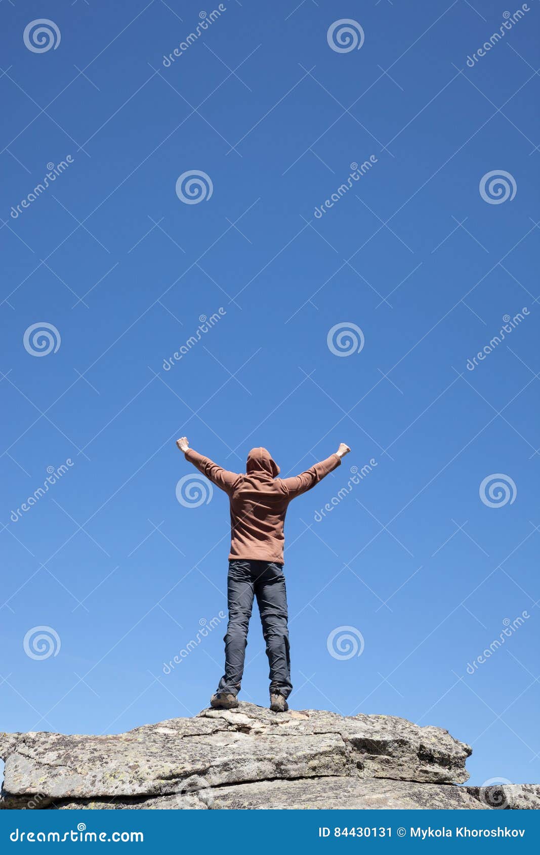 Man Standing on the Top of the Mountain Stock Image - Image of mountain ...