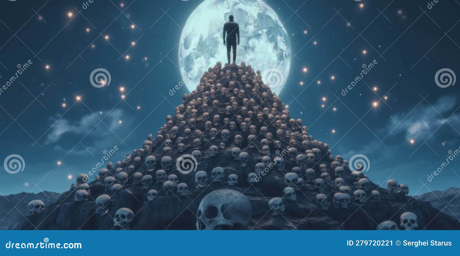A Man Standing on Top of a Pile of Skulls. Generative AI Image. Stock ...