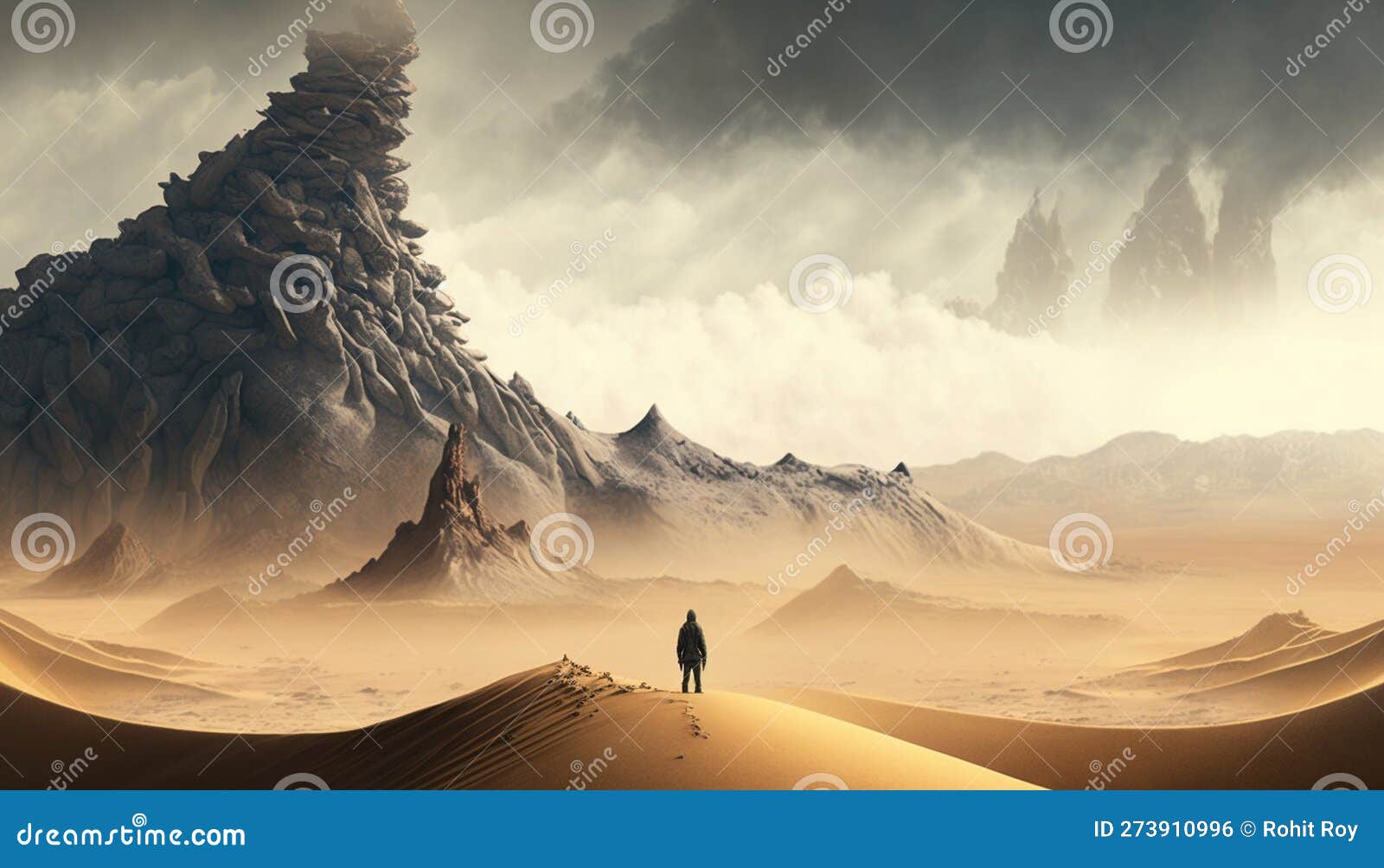 A Man Standing on Top of a Sandy Hill Stock Illustration - Illustration ...