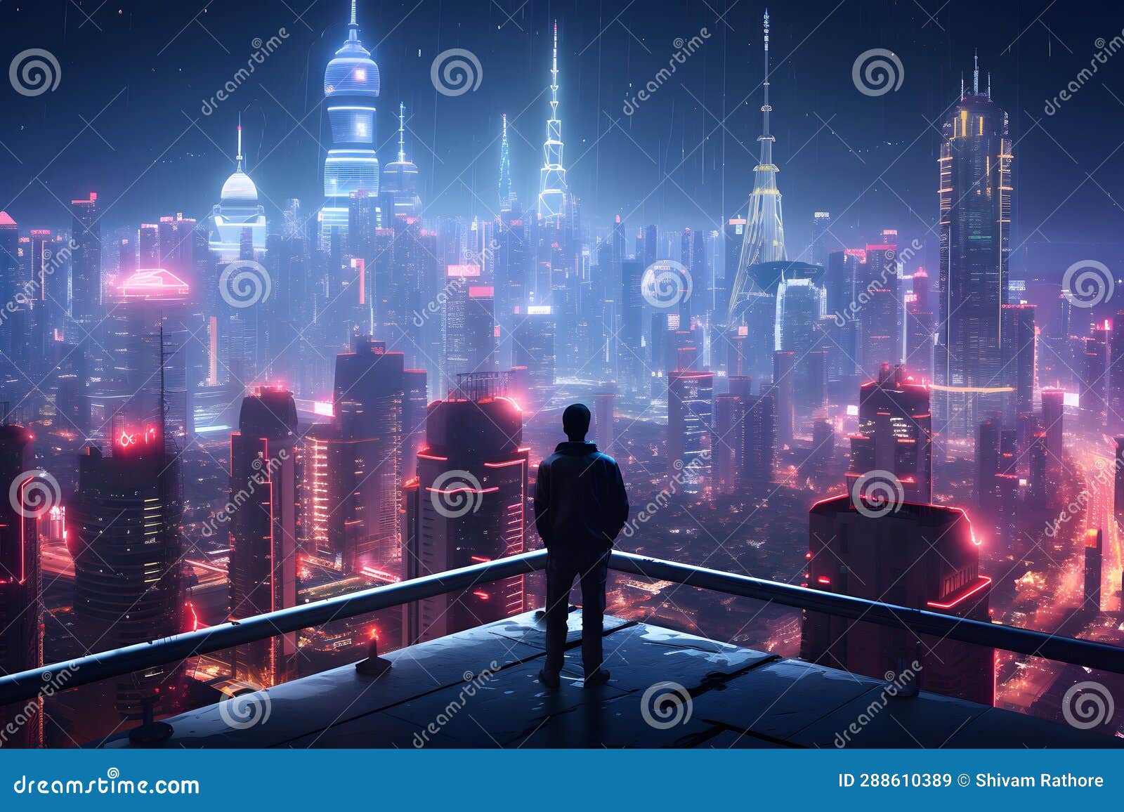 A Man Standing on Top of a Tall Building. AI Generated Stock ...