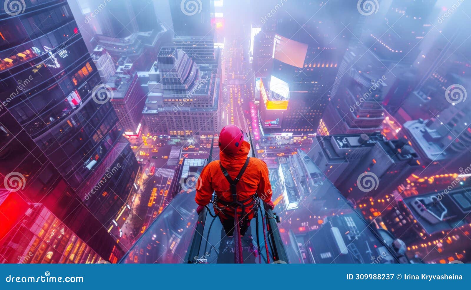 Man Standing on Top of Tall Building Stock Illustration - Illustration ...