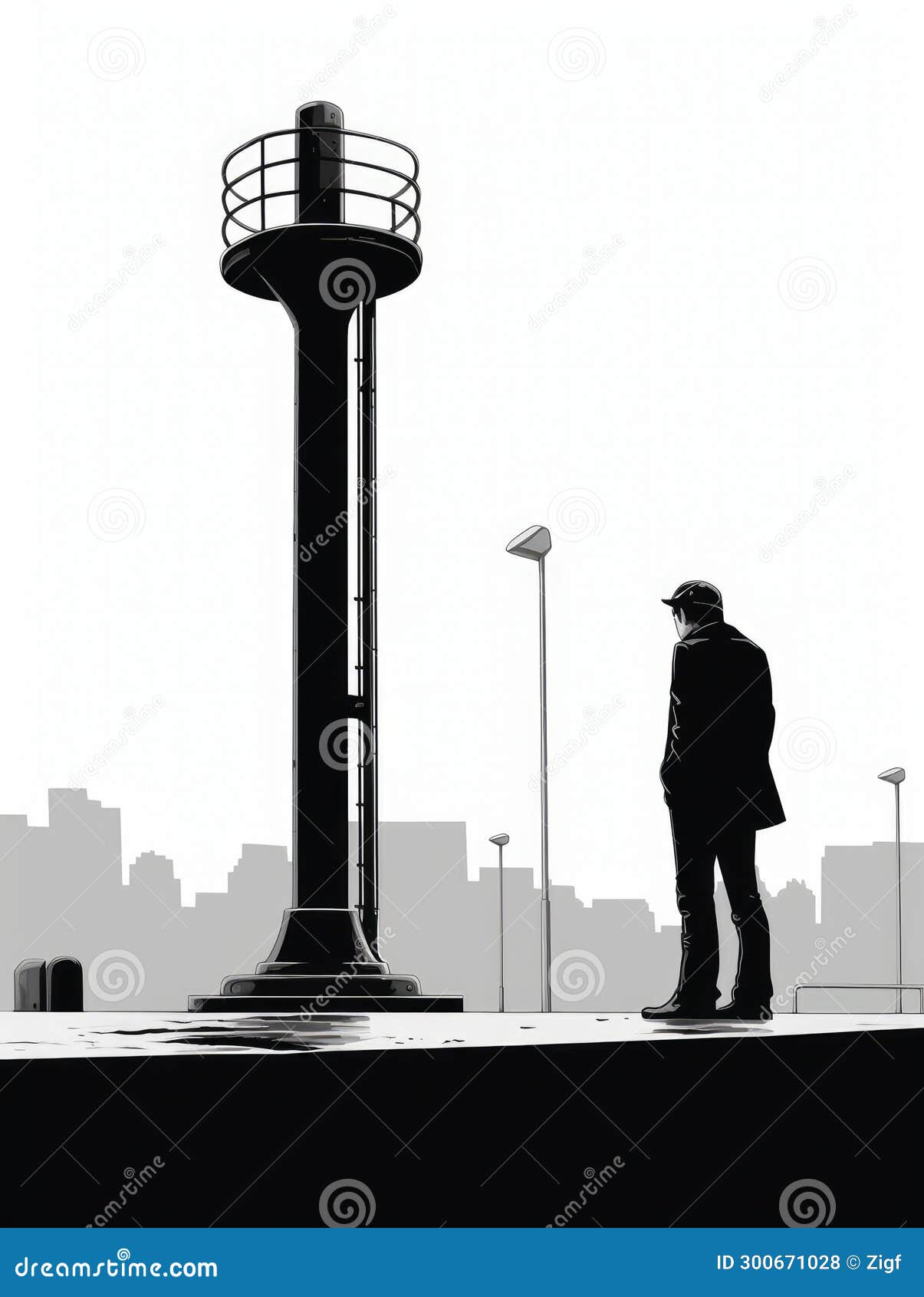 Man is Standing on Top of Tall Building or Structure. he Appears To Be ...