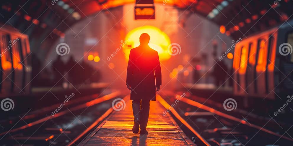 Man Standing on Train Platform at Sunset Stock Photo - Image of ...