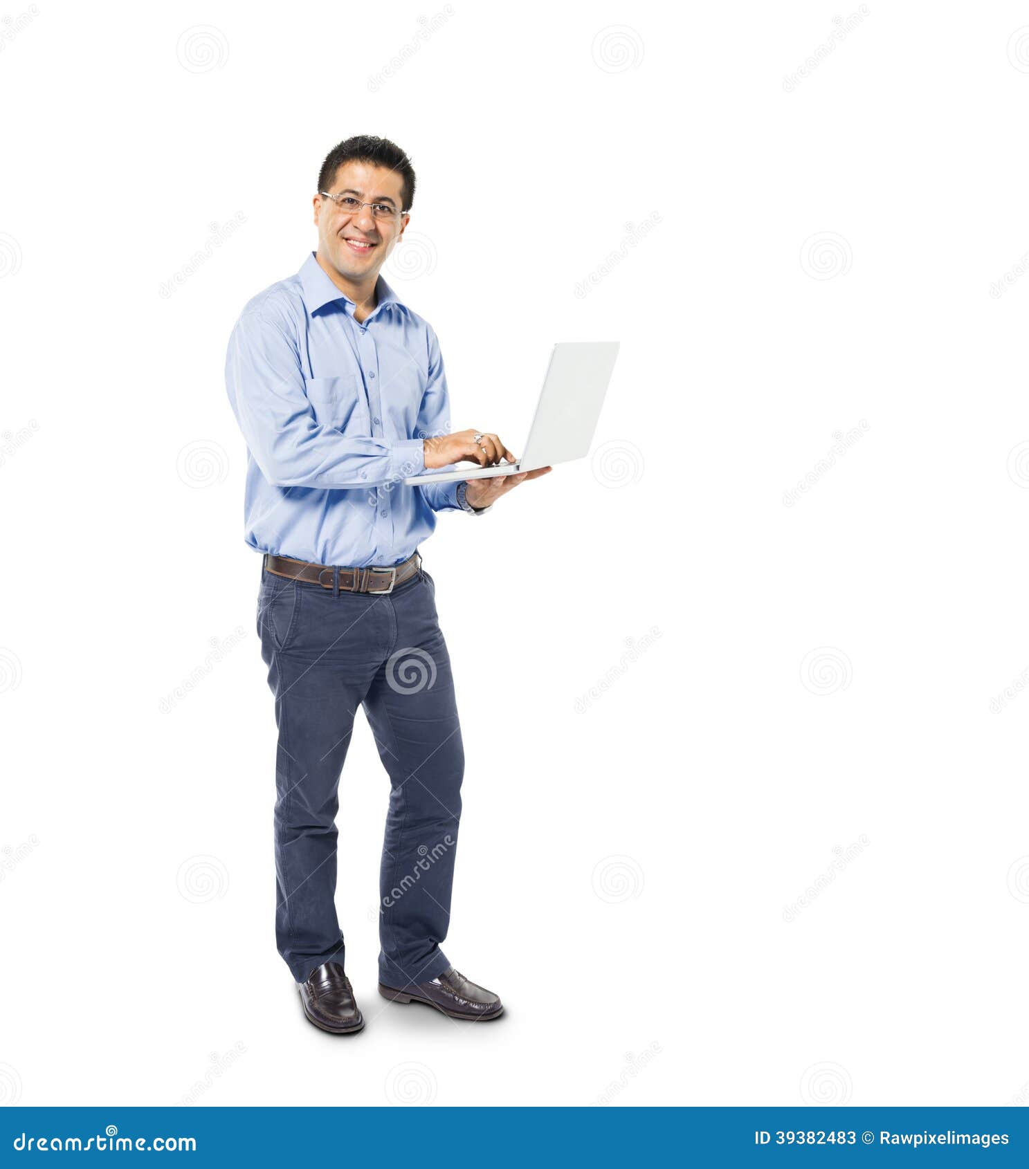 Man Standing while Using His Laptop Stock Image - Image of casual ...