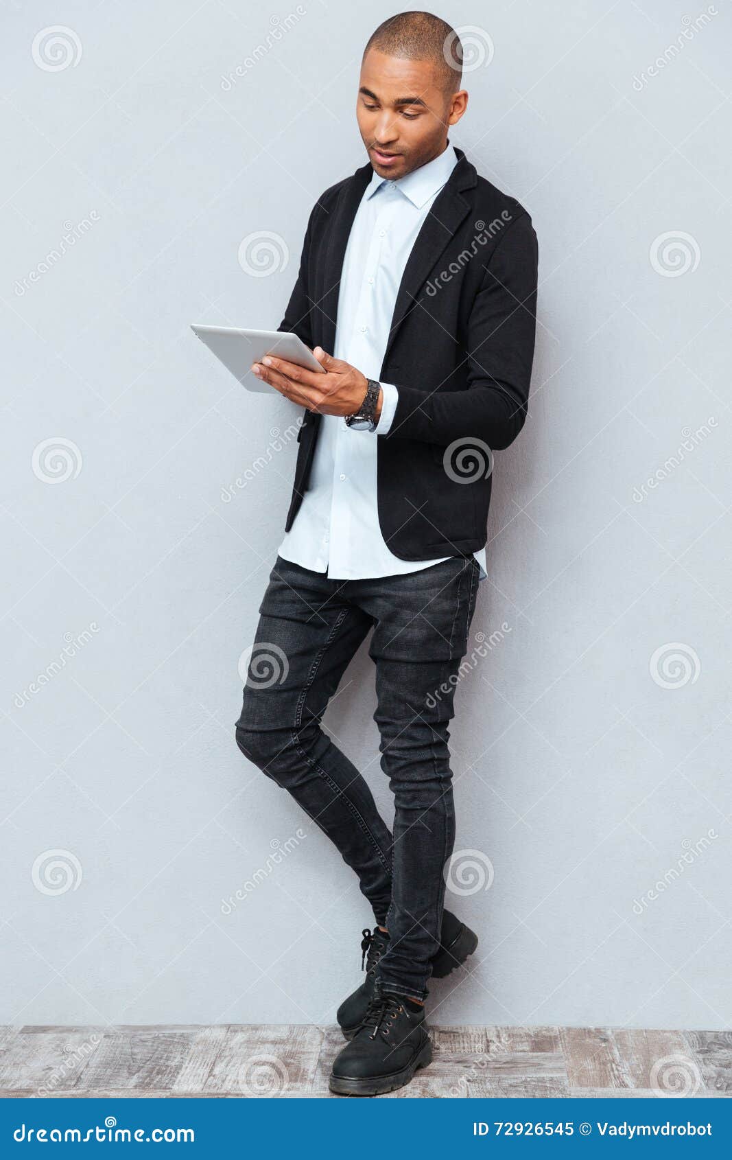Man Standing and Using Tablet Stock Image - Image of checklist ...