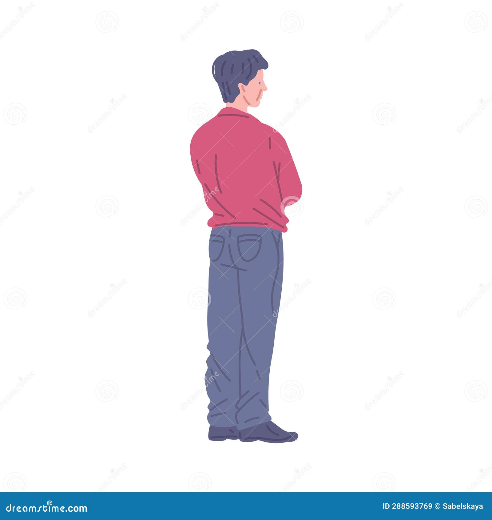 Man Standing, View from Behind, Flat Vector Illustration Isolated on ...