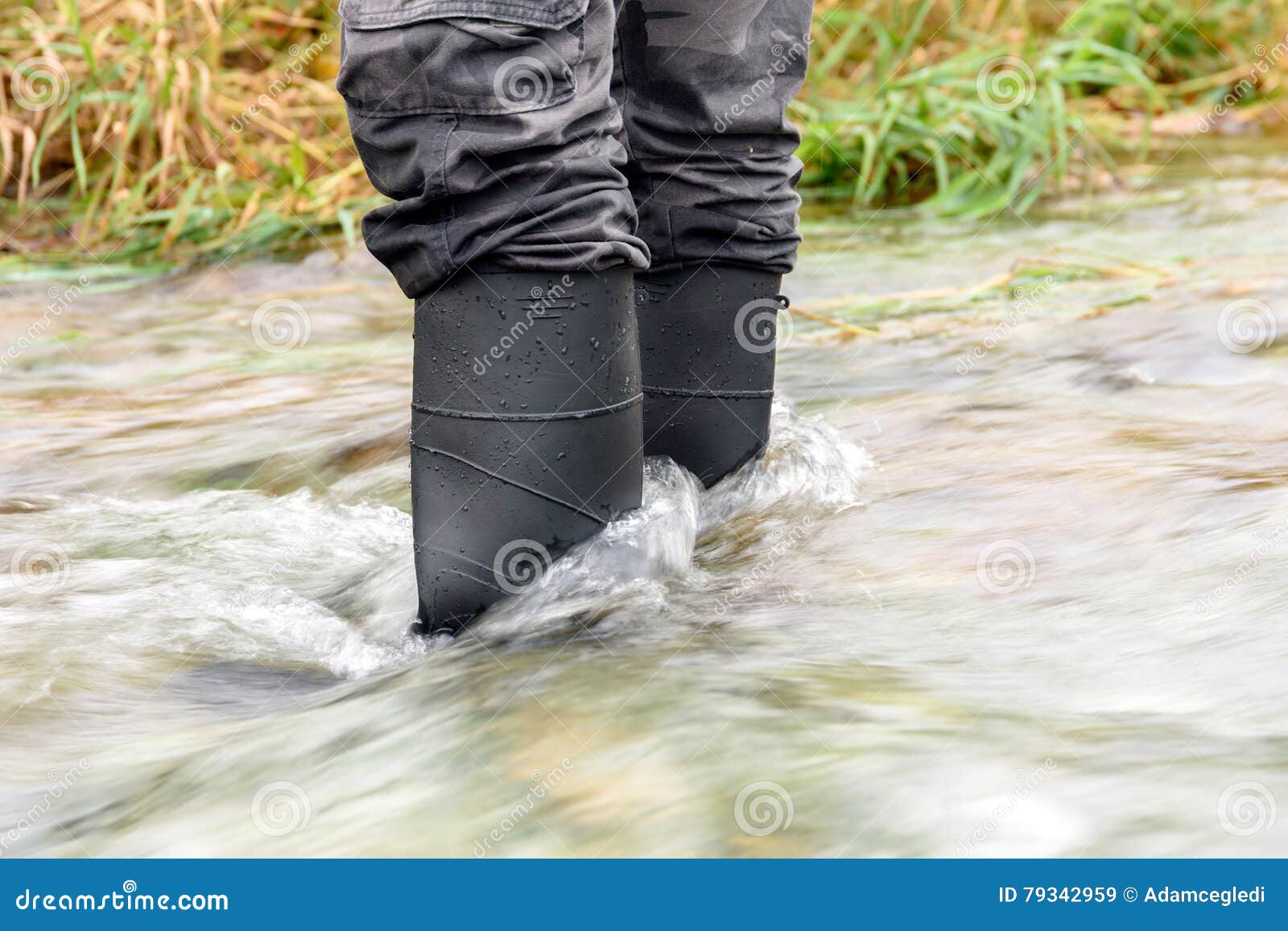 Man Standing in the Water in Rubber Boots Stock Image - Image of flood ...