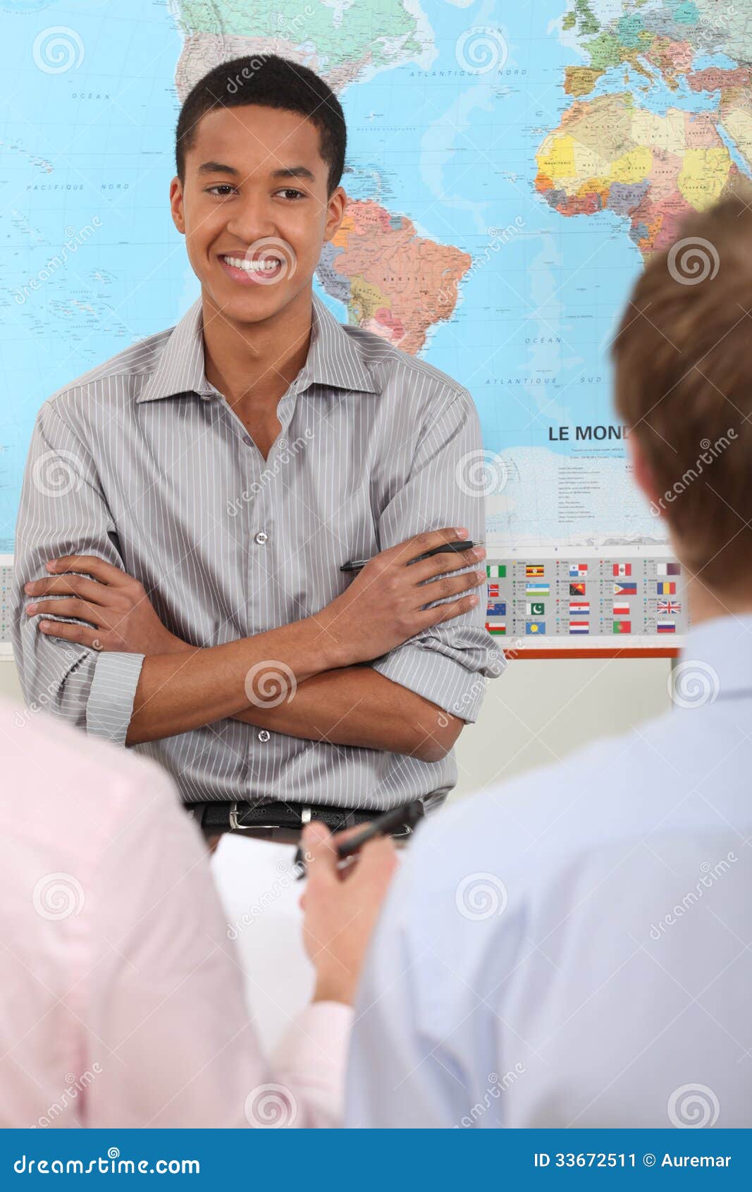 Man standing by world map stock image. Image of standing - 33672511
