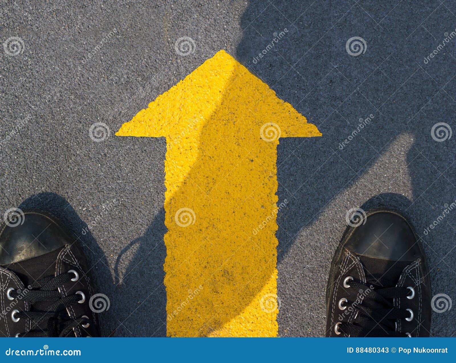 Man Standing with Yellow Arrow Move Forward To Future Stock Image ...