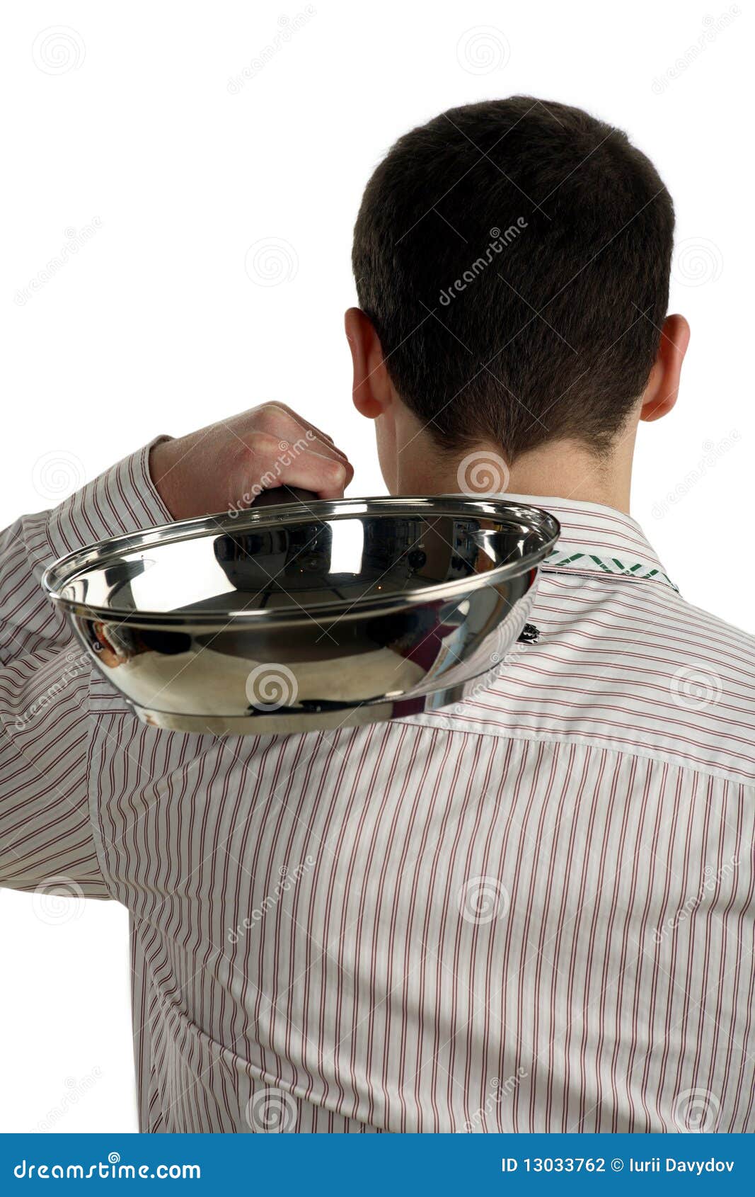 Man Stands from the Back and Keeps Pan on Shoulder Stock Photo - Image ...