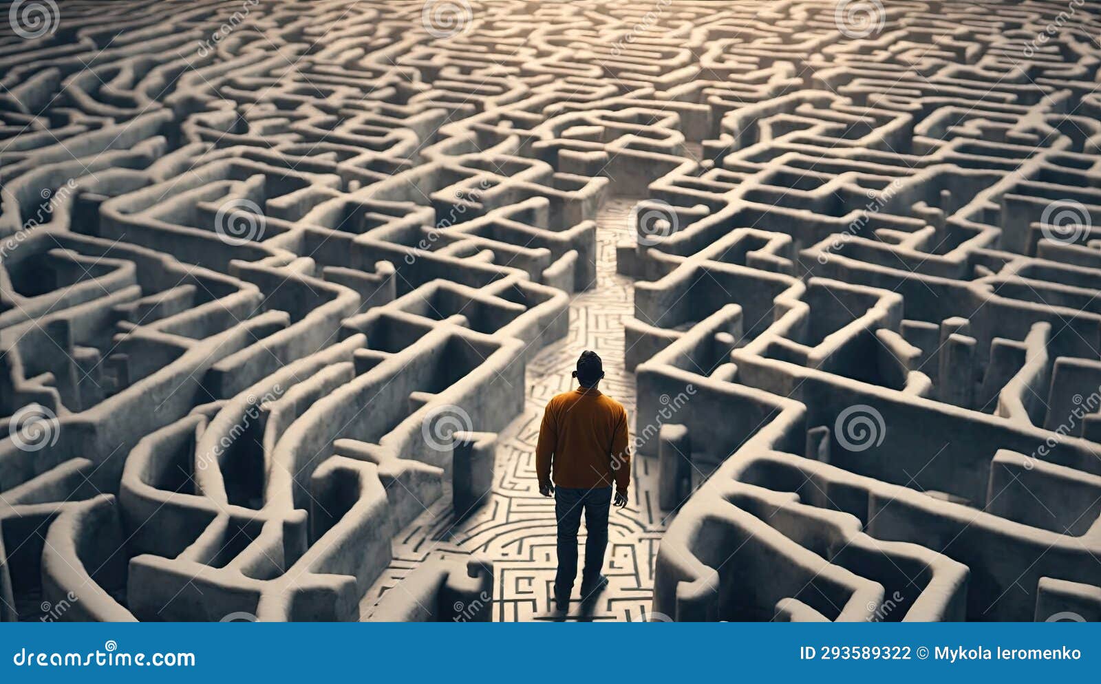 A Man Stands at the Beginning of a Large Labyrinth Stock Illustration ...