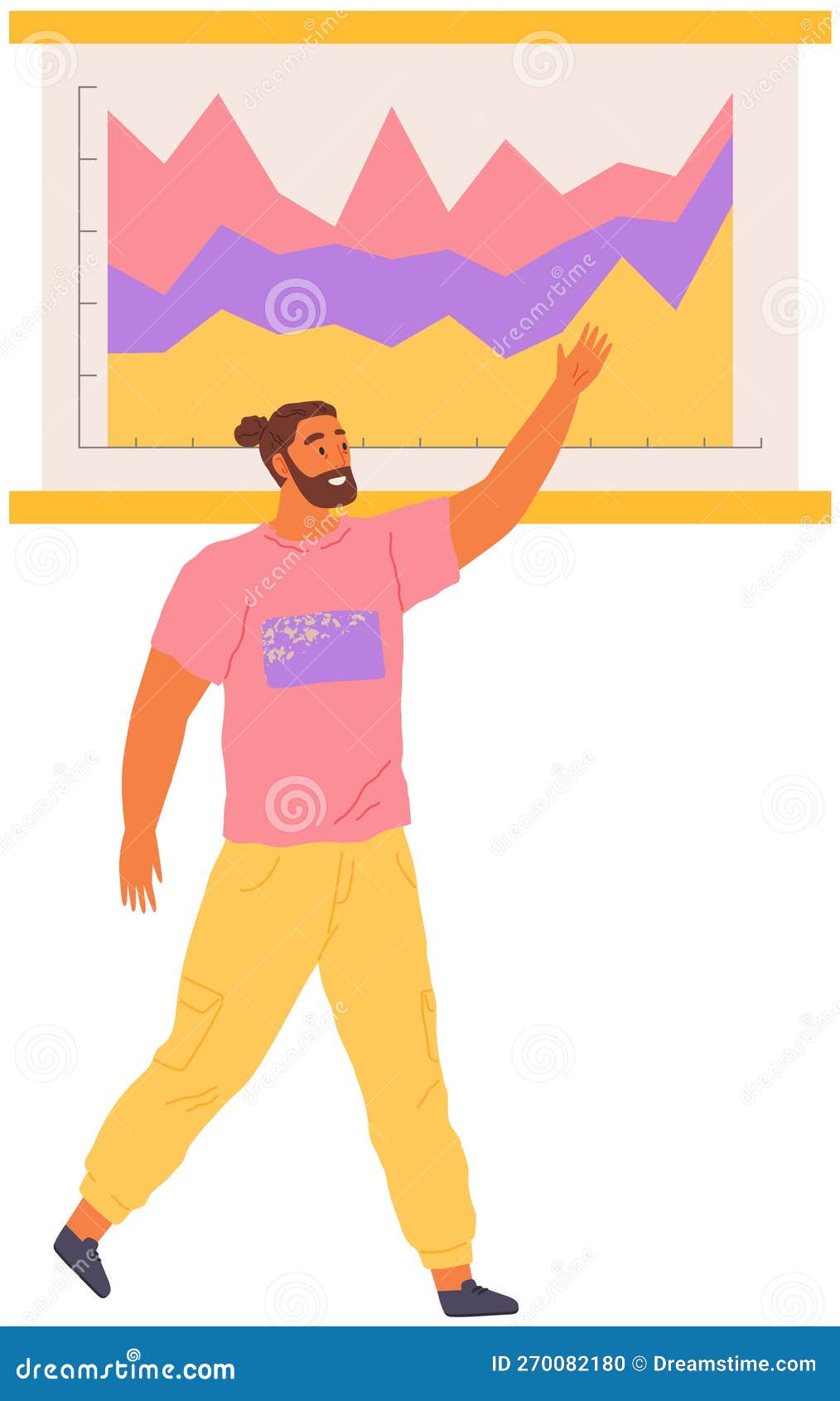 Man Stands at Board with Statistics Diagrams and Explore it ...