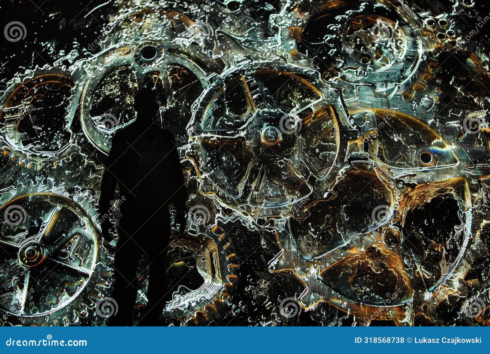 Man Standing in Front of Large Group of Gears. Generative AI Stock ...