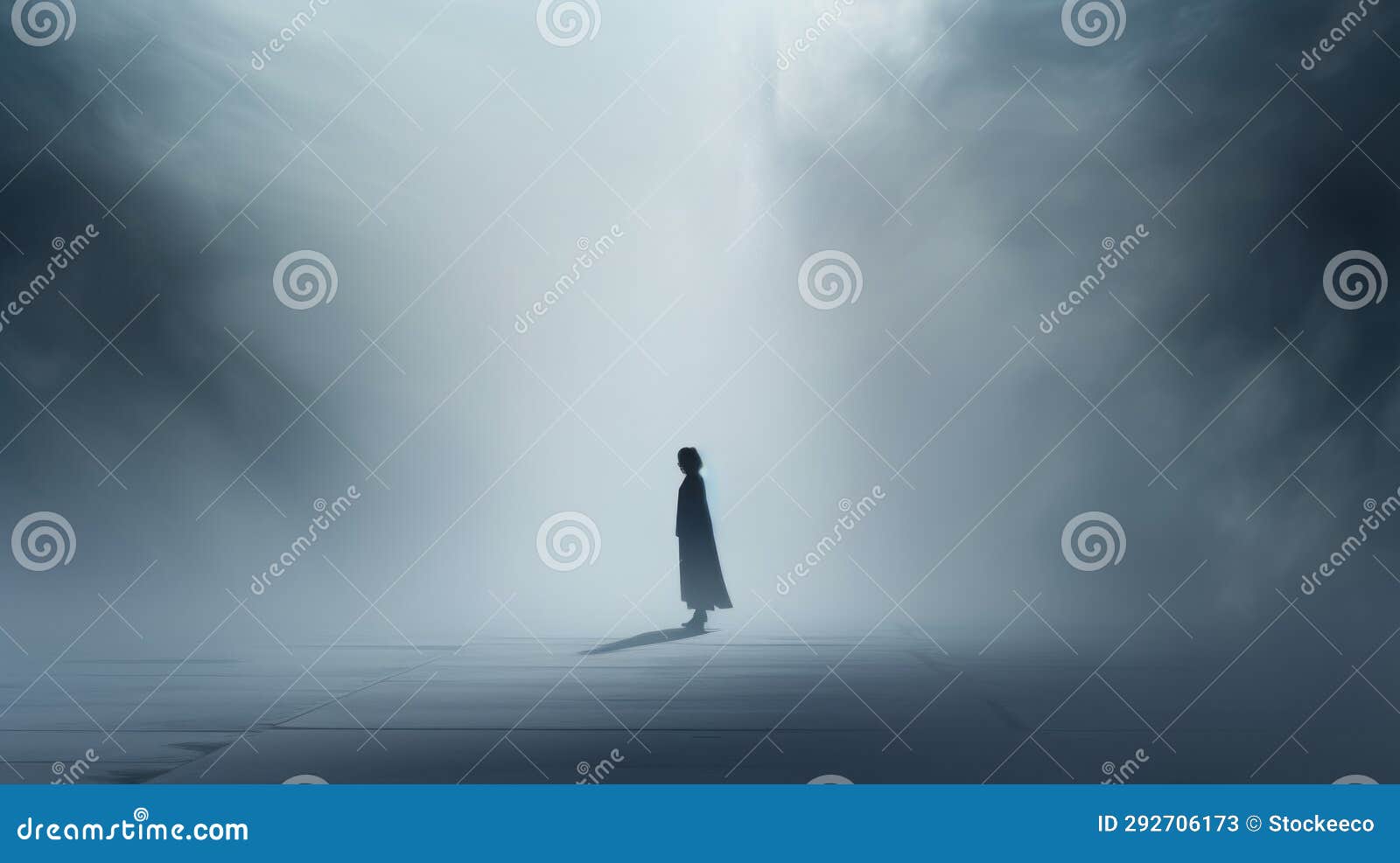Futuristic Minimalism: a Robed Figure Emerges from the Mist Stock ...