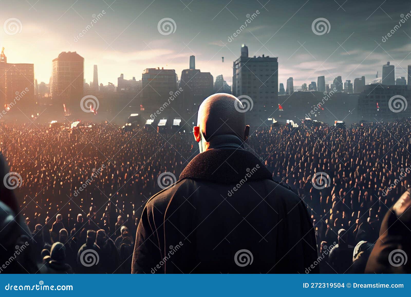 Man Stands in Front of the Crowd Protest. Crowds of People ...