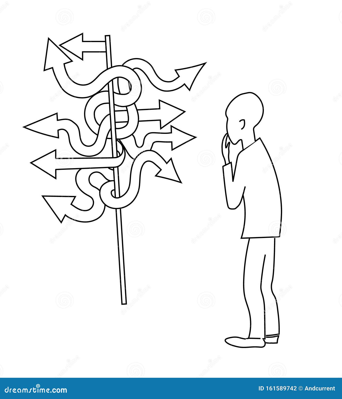 Man Stands in Front of a Direction Indicator. Vector Picture. Stock ...