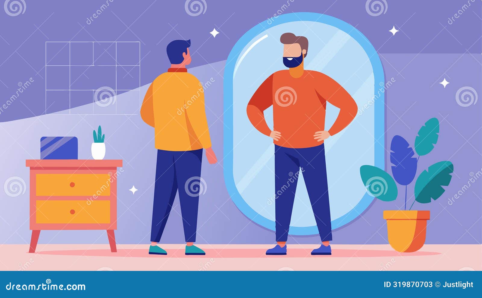 A Man Stands in Front of a Mirror Practicing Positive Affirmations with ...