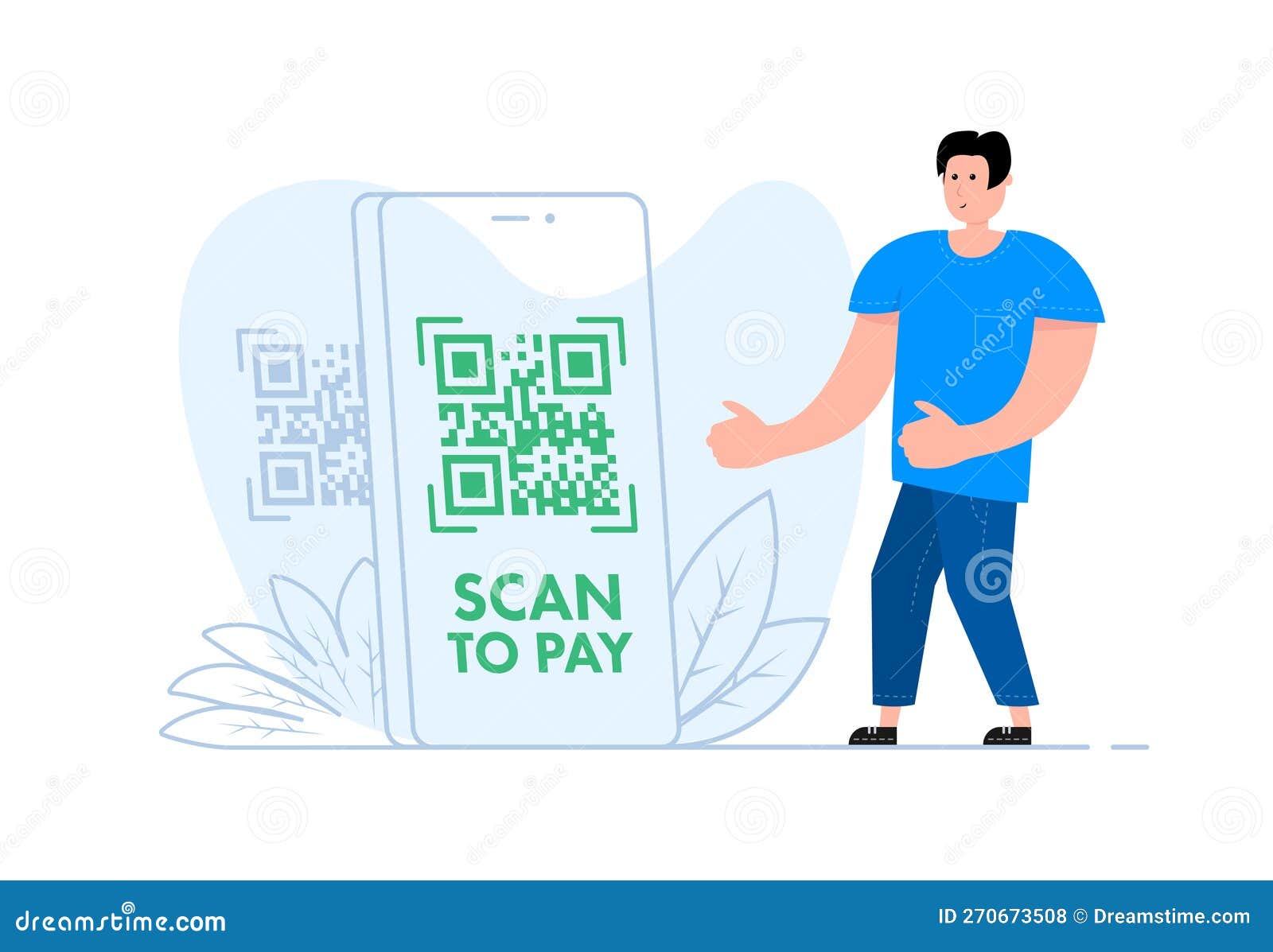 A Man Stands Near the Smartphone, on the Screen Qr Code and Text Scan ...