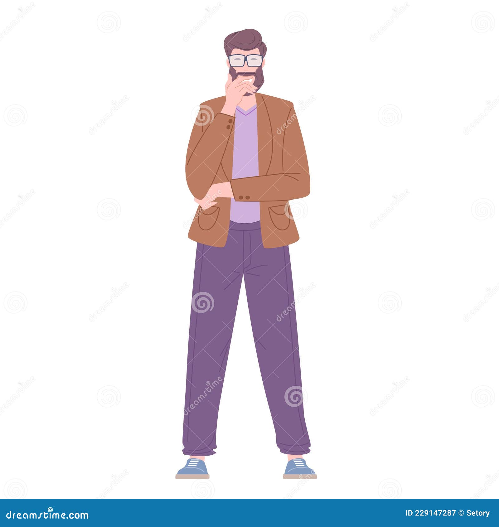 Man Stands in Pose of Thinking Person Stock Vector - Illustration of ...
