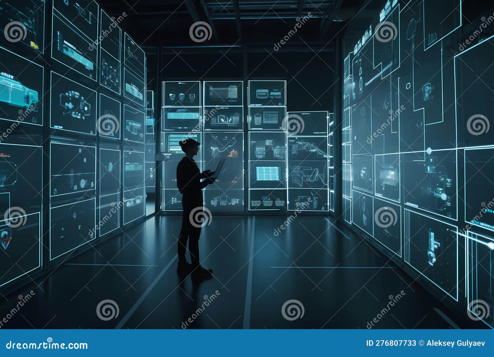 A Man Stands in a Room with a Display of Technology. AI Generation ...