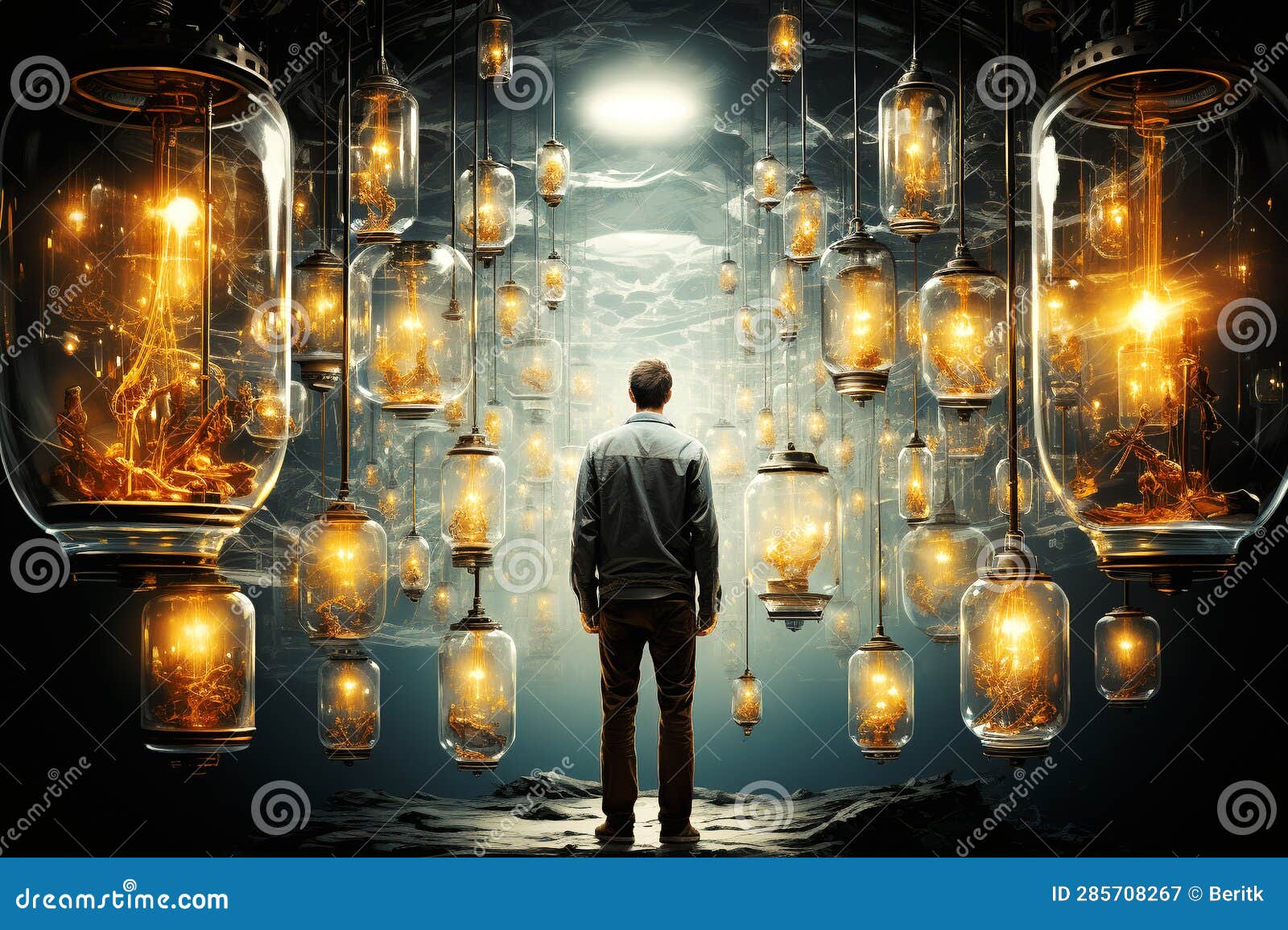 Brain In An Open Head With Wires. Nerve Cell Stimulation Cartoon Vector ...