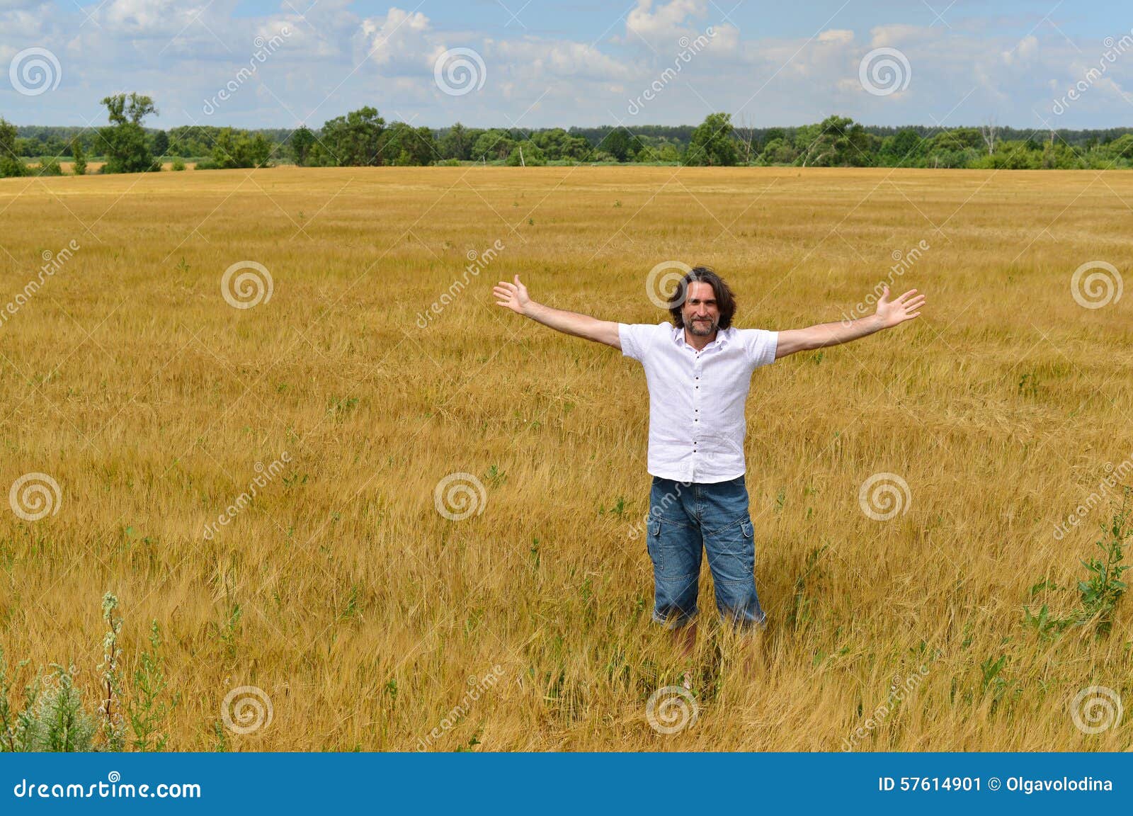 Man Stands on the Rye Field Stock Image - Image of landscape ...