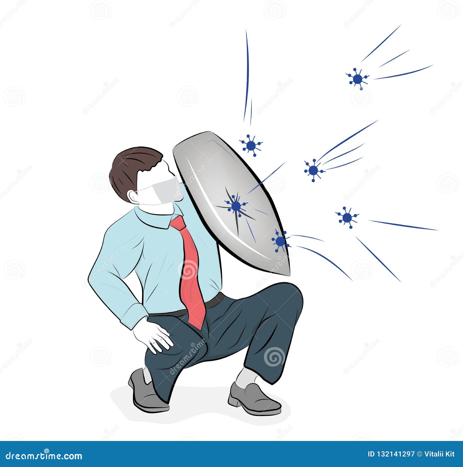 Man Stands with a Shield. Protected from Viruses. Concept of Protection ... Man Stands with a Shield. Protected from Viruses. Concept of Protection ...