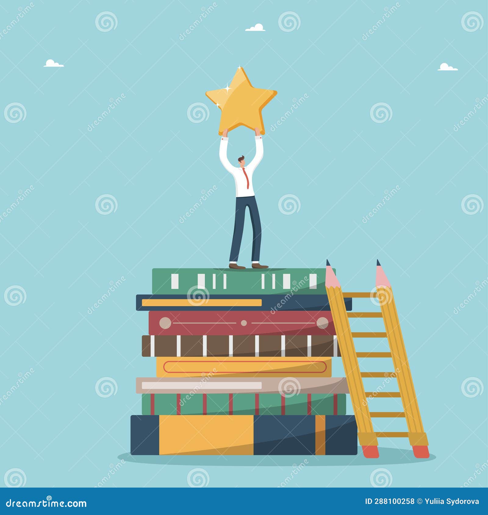 Man with star on books stock illustration. Illustration of good - 288100258