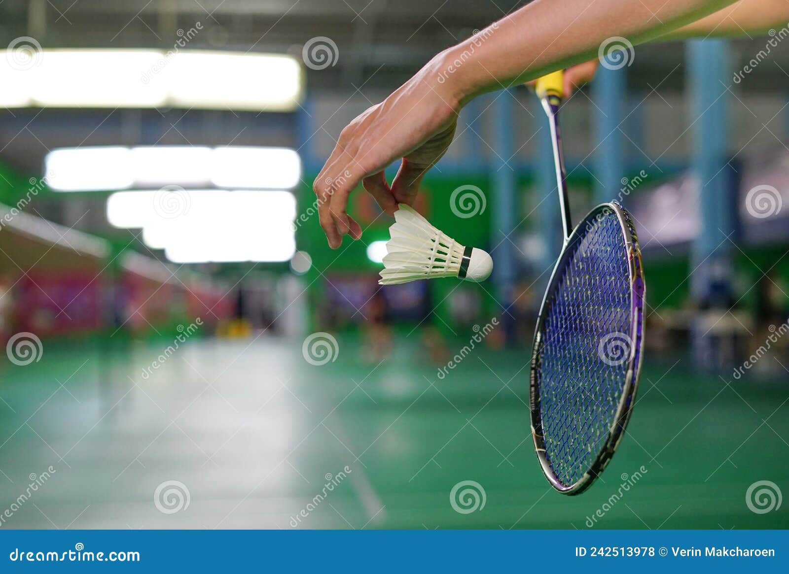 Man Start the Game by Serving a Shuttlecock Stock Photo - Image of ...